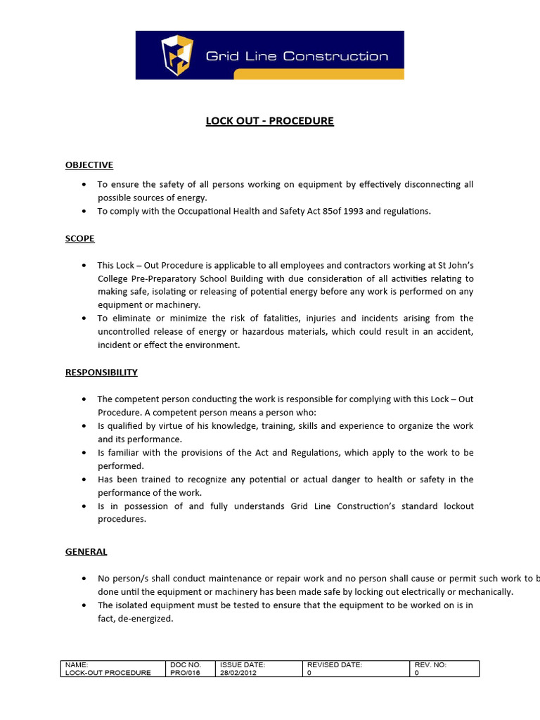 016-Lock-Out Procedure | Download Free PDF | Switch | Safety