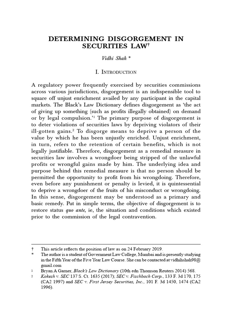 Disgorgement in Securities Law Explained | PDF | Insider Trading | Damages