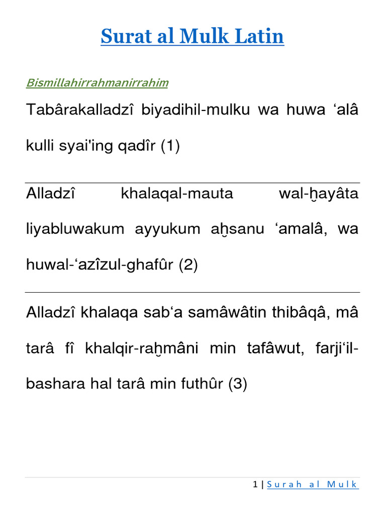 Surat al Mulk Latin | PDF