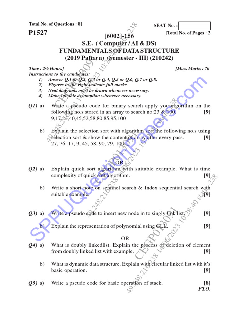Be Computer Engineering Semester 3 2023 May Fundamentals Of Data Structures Pattern 2019 Pdf