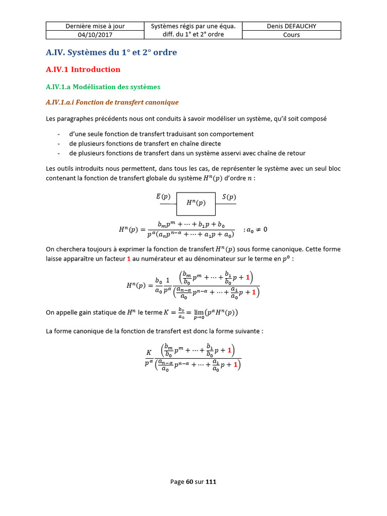 Systèmes de transfert d'ordre 1 et 2 | PDF | Transformation de Laplace ...