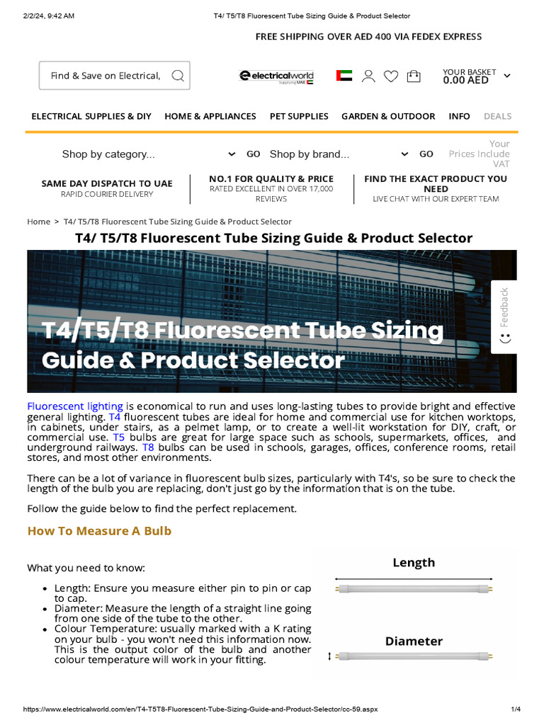 Fluorescent Tube Size Guide T4, T5, T8 | PDF | Fluorescent Lamp | Lighting