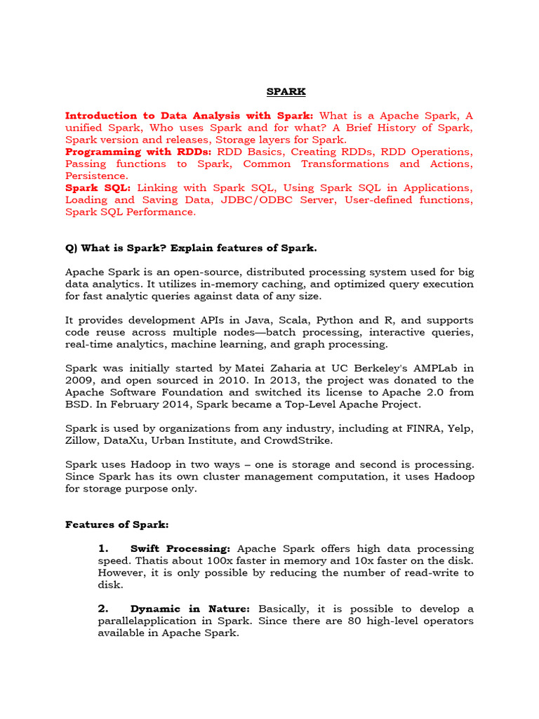 SPARK_NOTES | PDF | Apache Spark | Data Type