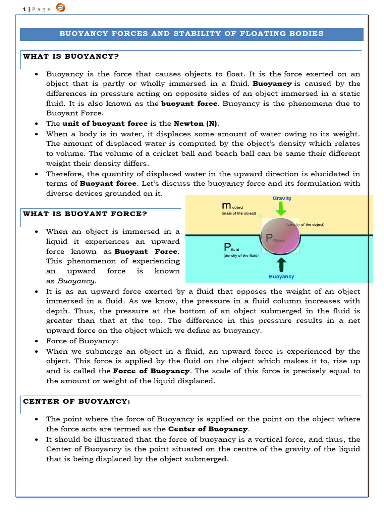 Unit 3.2 BUOYANCY & FLOATATION MCQ'S | PDF | Buoyancy | Density