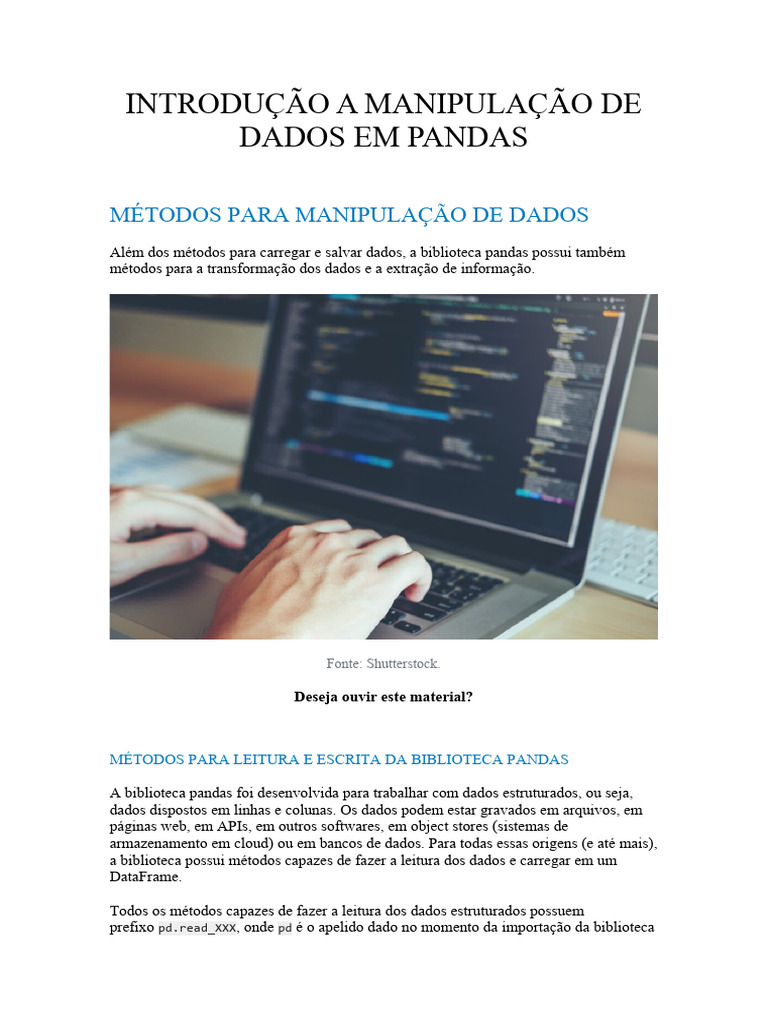 Métodos de Leitura e Manipulação de Dados com Pandas | PDF | Json ...