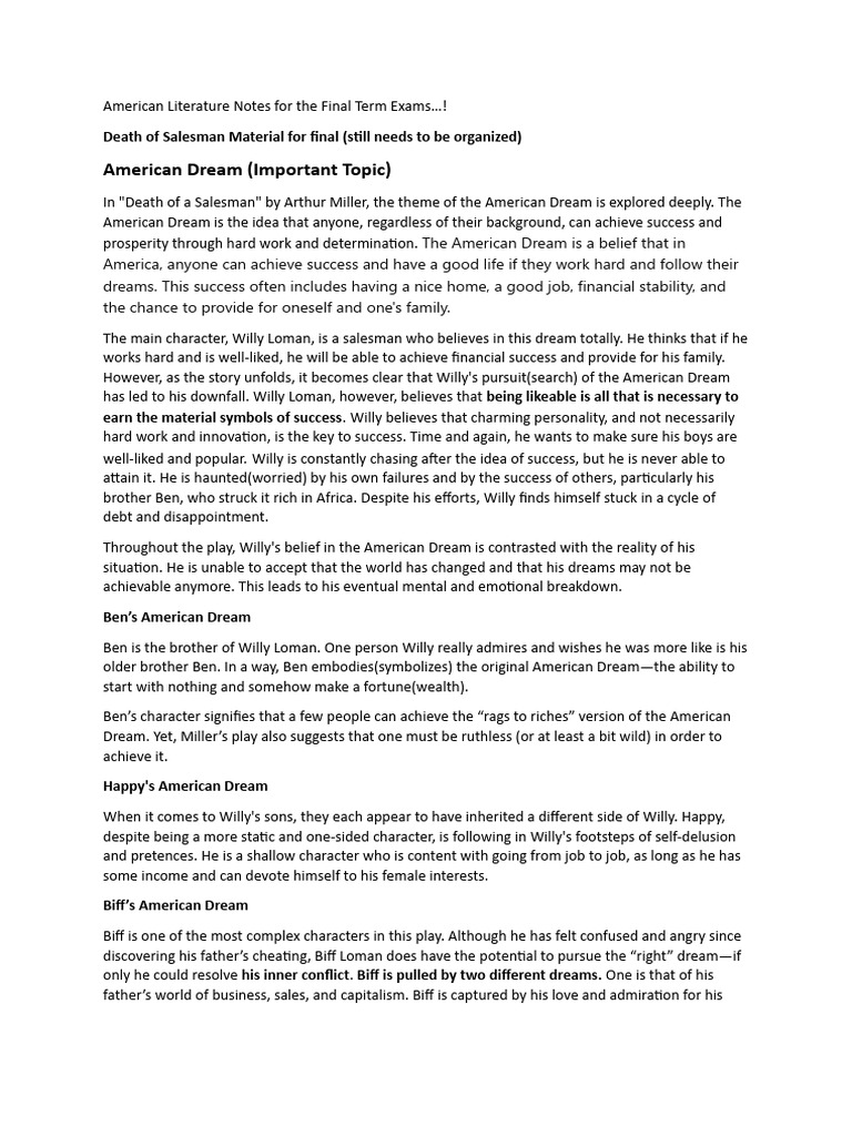 American Literature Notes For The Final Term Exams | PDF