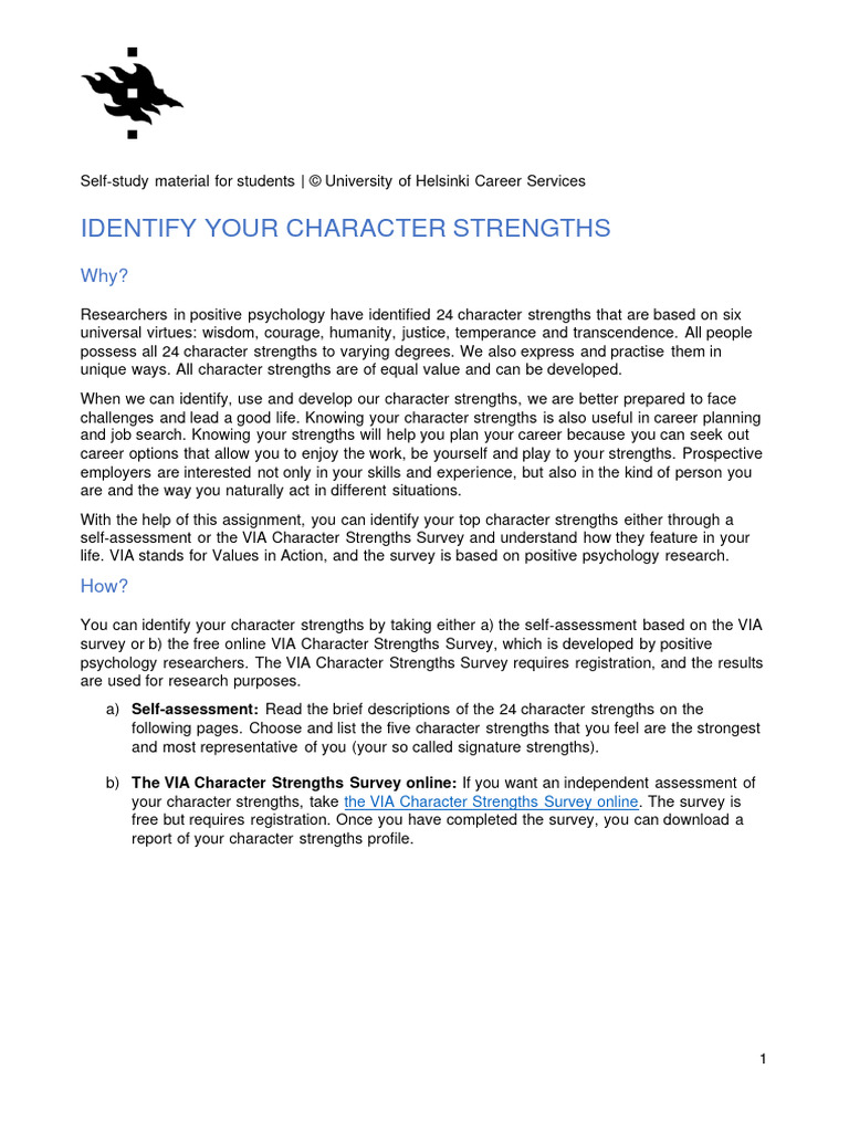Self-Study Material For Students - Identify Your Character Strengths ...