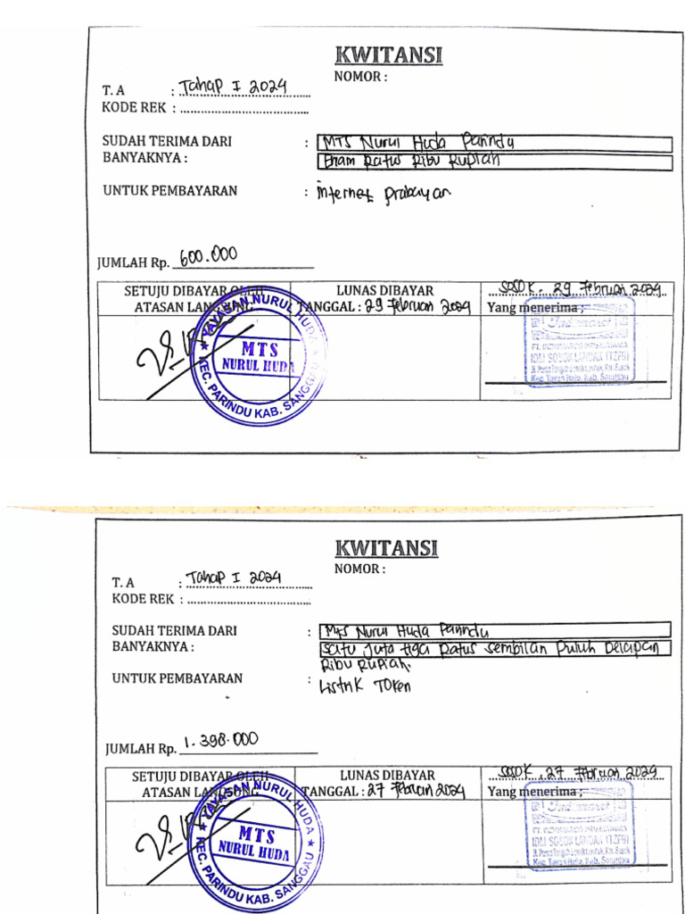 NOTA PEMBELIAN LISTRIK DAN INTERNET_TAHAP 1 2024 | PDF