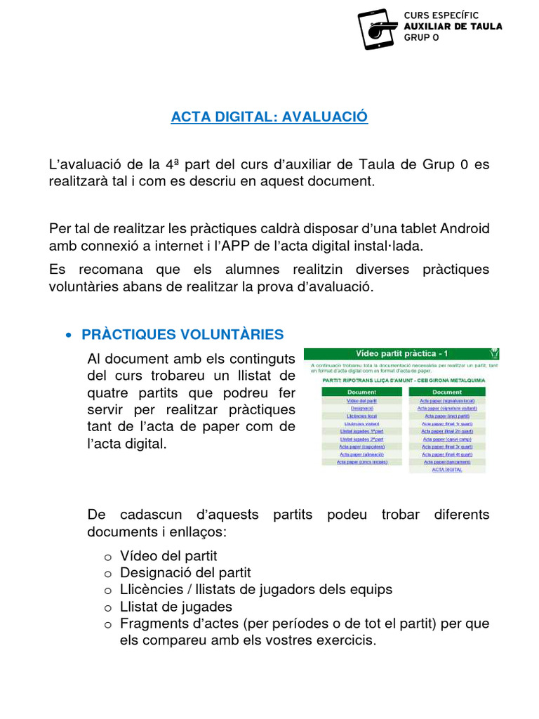 Avaluacio Acta Digital Curs 0 | PDF