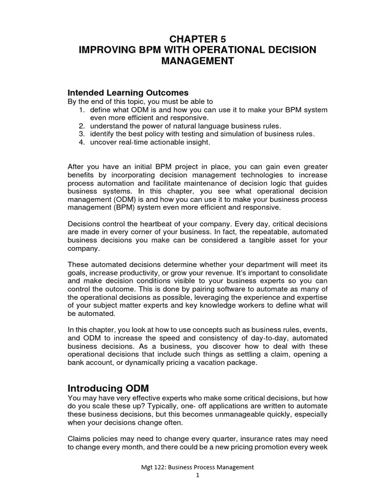 Topic 5 - Improving BPM With Operational Decision Management | PDF ...