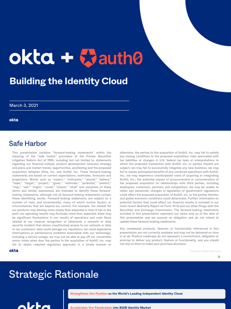 Okta + Auth0 - Building The Identity Cloud - Investor Presentation | PDF | Mergers And ...