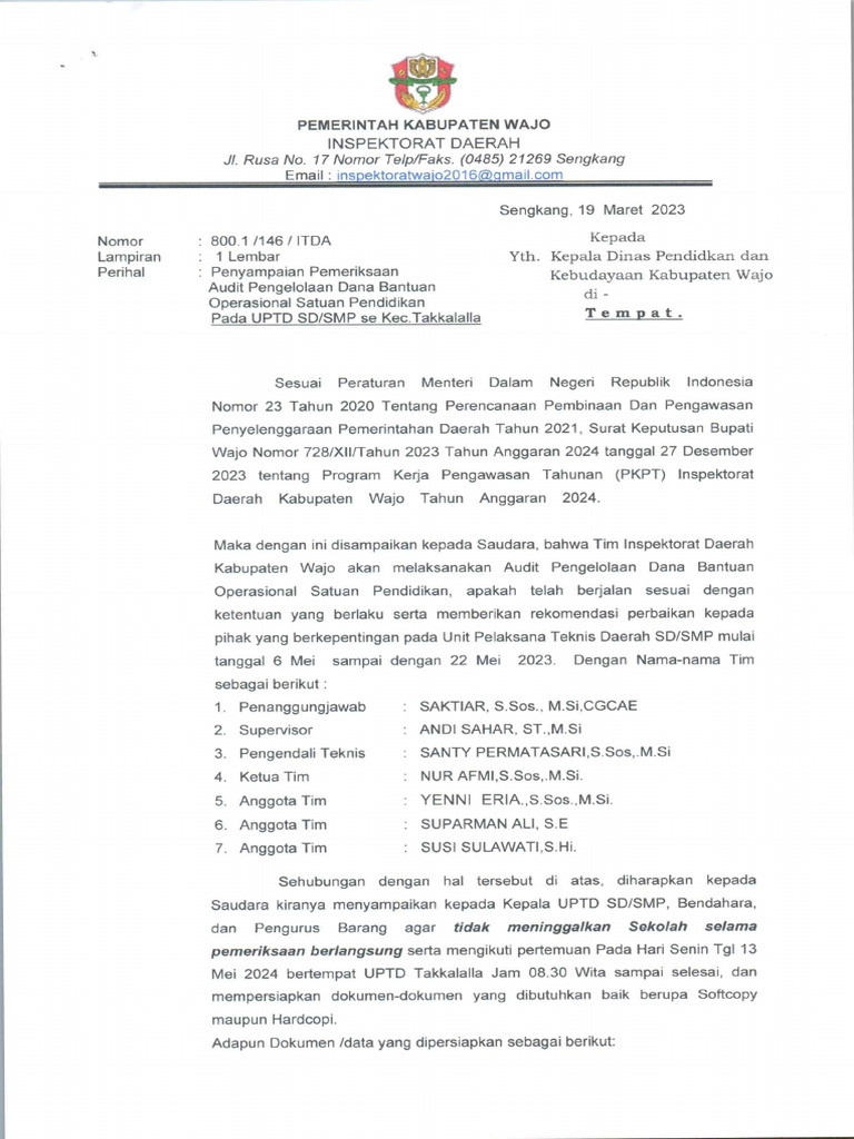 Surat Penyampian TIM BOSP | PDF