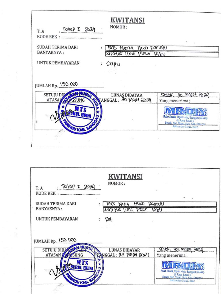 Nota Pembelian Perabotan - Tahap 1 2024 | PDF