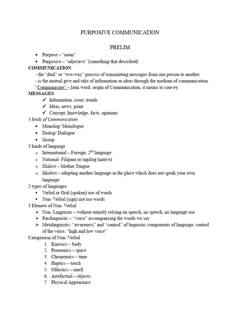 PURPOSIVE COMMUNICATION (Notes) | PDF | English Language | Communication