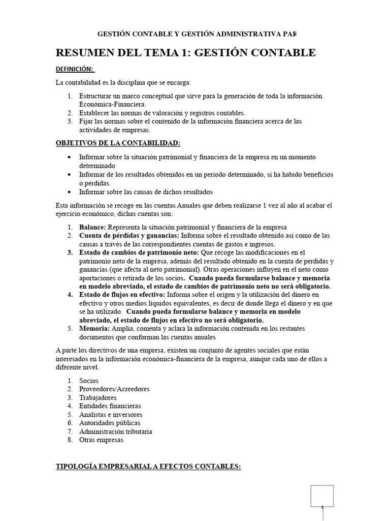 Resumen Del Tema (1) Gestión Contable | PDF | Contabilidad | Estado ...