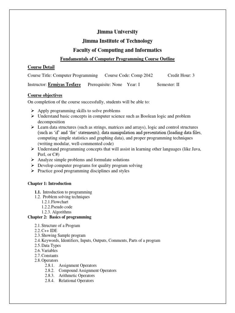 Computer Programming Course Outline Pdf Pointer Computer Programming Computer Programming 
