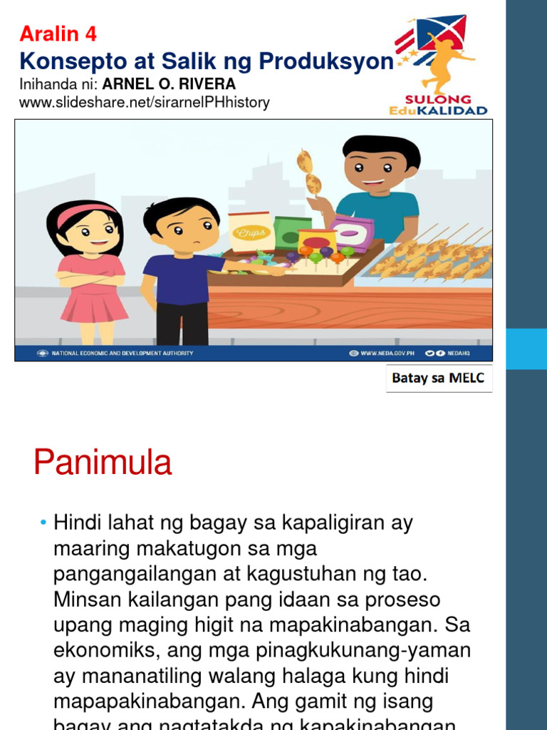 MELC - Aralin 4 Konsepto at Salik NG Produksyon 1 | PDF