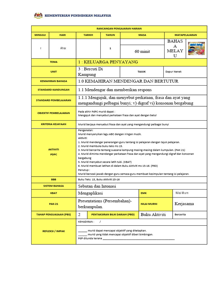 RPH BM THN 1 Unit 3.docx (m9-10) | PDF