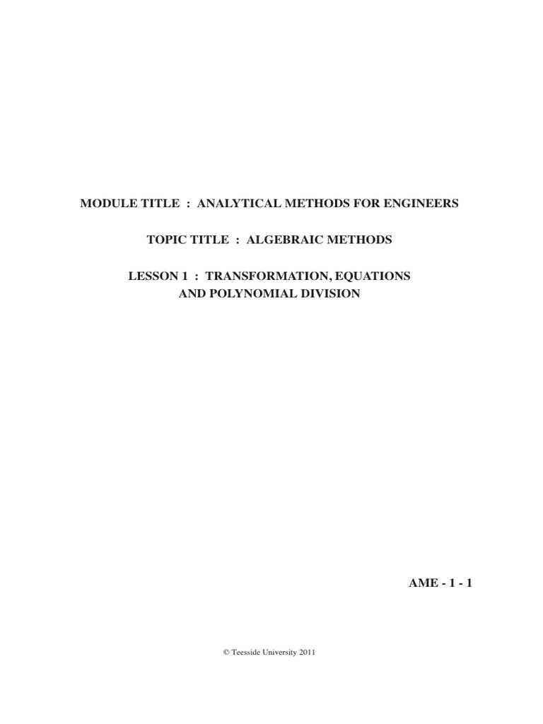 AME-1-1 Transformation Equations & Polynomial Division | PDF ...