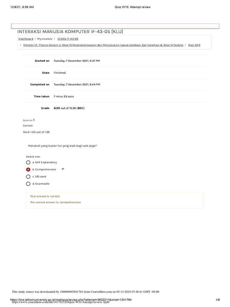 Quiz W10 Attempt Review 1 PDF | PDF | Human–Machine Interaction | Human–Computer Interaction