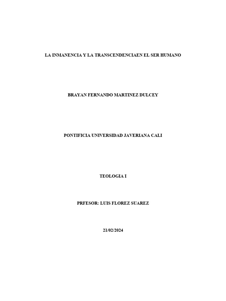 inmanencia y transcendencia humana | PDF | Trascendencia (filosofía ...