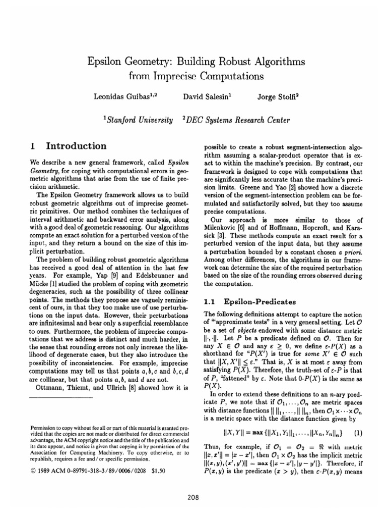 Epsilon Geometry BuildingRobustAlgorithms Computations-P208-Salesin | PDF | Geometry | Algorithms