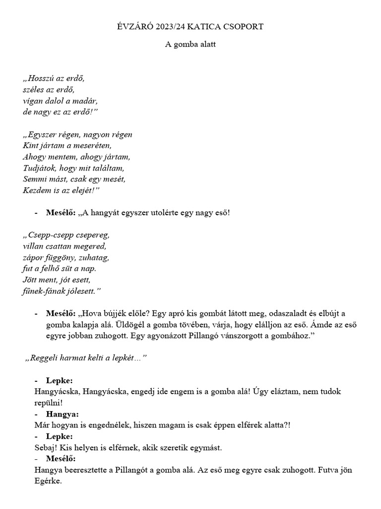 ÉVZÁRÓ 2023 Óvoda A Gomba Alatt | PDF