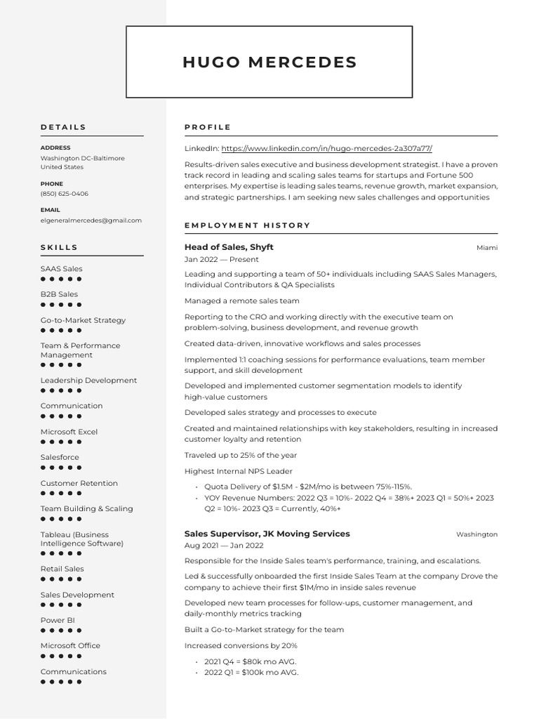 Hugo Mercedes Resume | Download Free PDF | Sales | Retail
