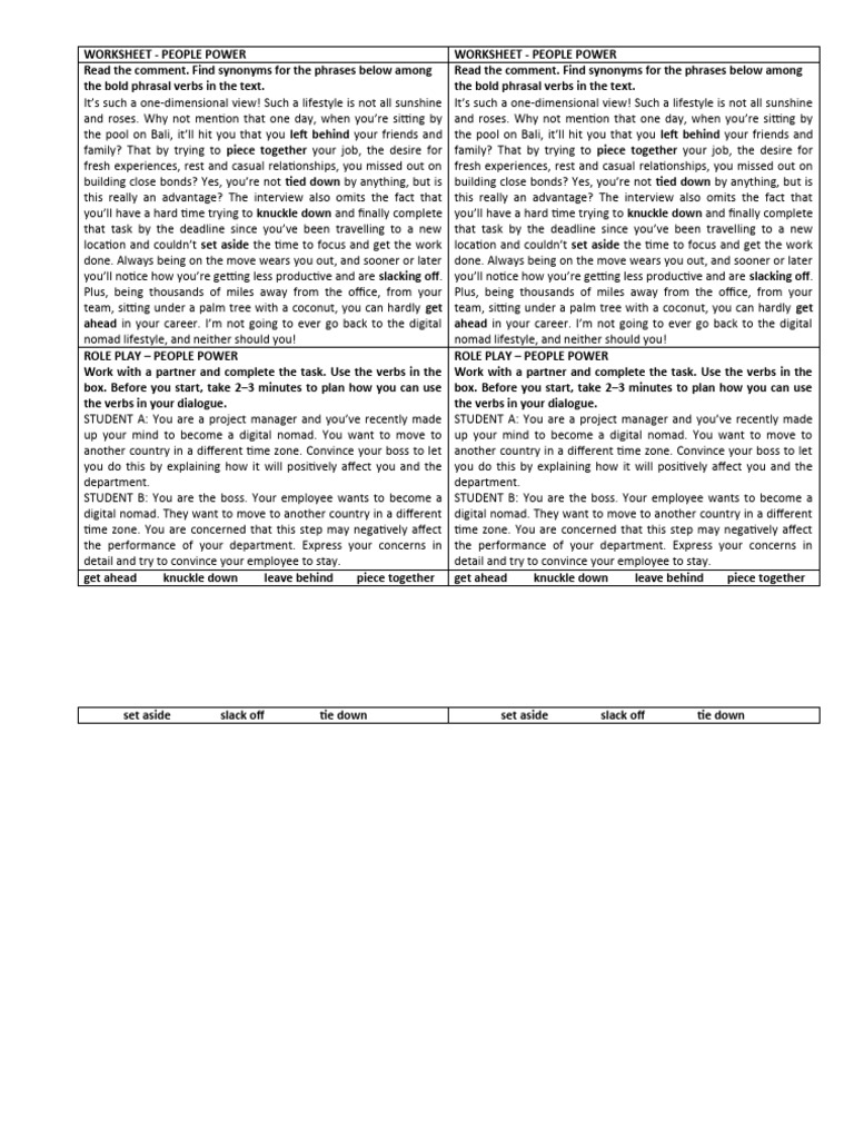 11 Worksheet People Power Role Play | PDF | Syntax | Grammar