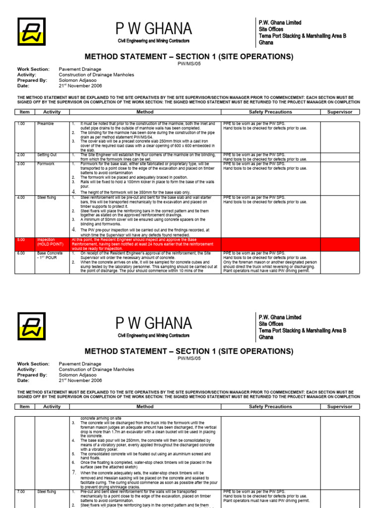 MS05 - Drainage Manholes - Section 1 | PDF | Concrete | Precast Concrete