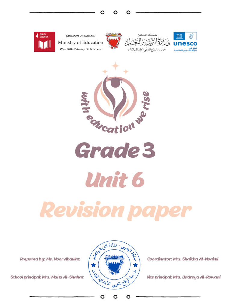 Grade 3 - Unit 6 - Revision Paper | PDF | Linguistics | Languages