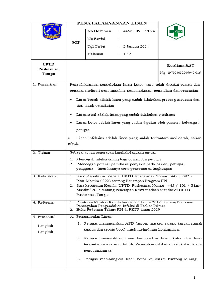 5.5.3.. SOP Penatalaksanaan Linen | PDF