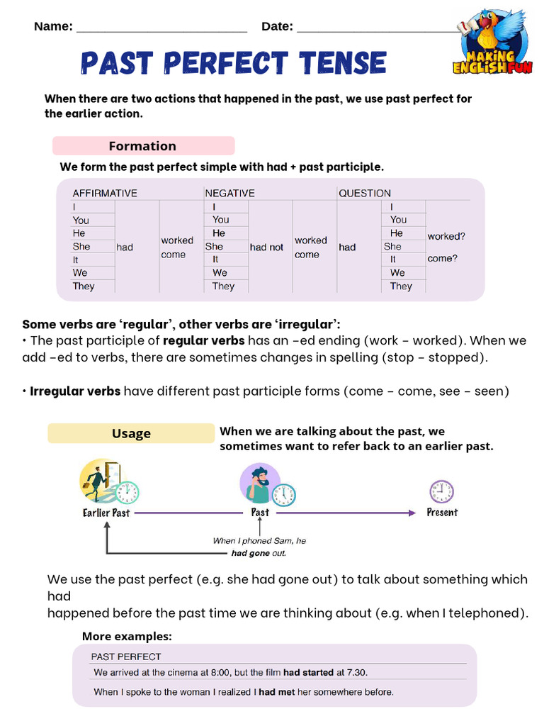 Past Perfect Tense Worksheets | PDF | Verb | Linguistic Morphology