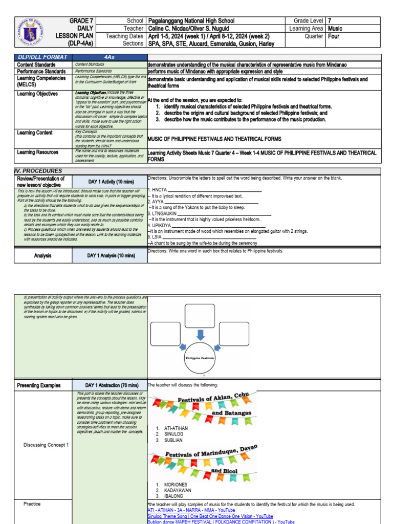 DLL - Music 4TH Quarter | Download Free PDF | Learning | Curriculum