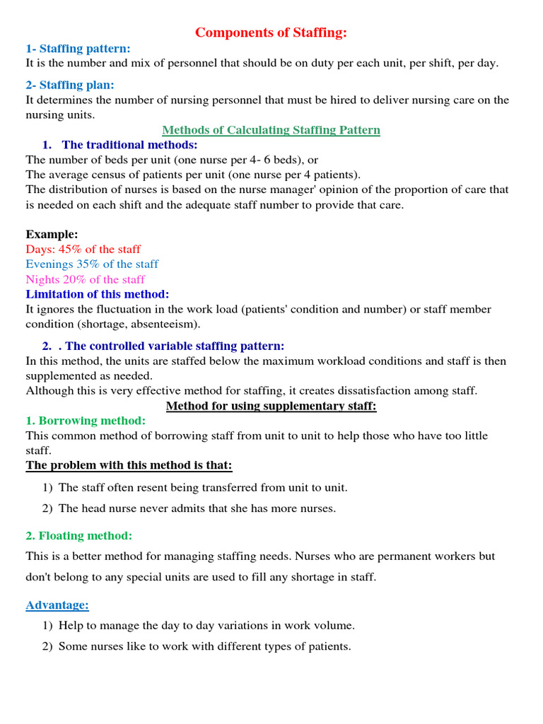 Staffing Pattern, Staffing Plan MBH | PDF | Nursing | Intensive Care Unit