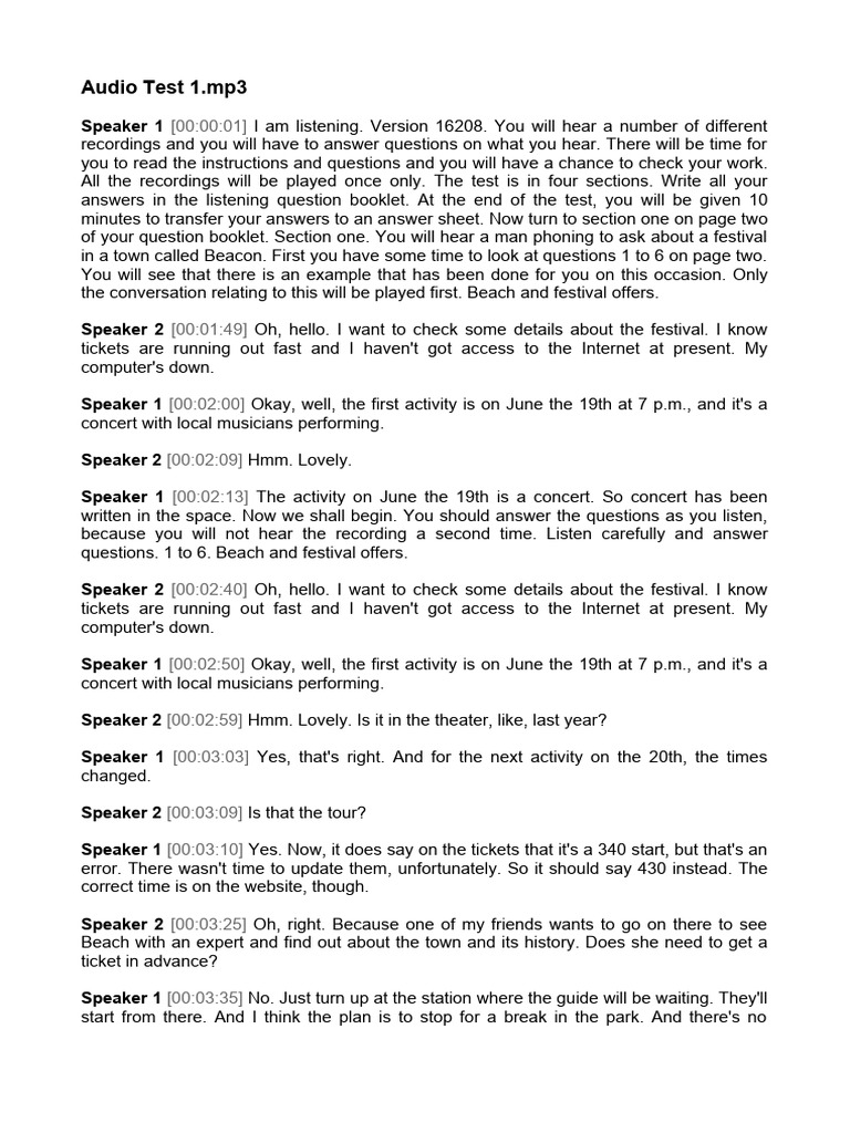 Transcript Test 1 | PDF | English Language | Word