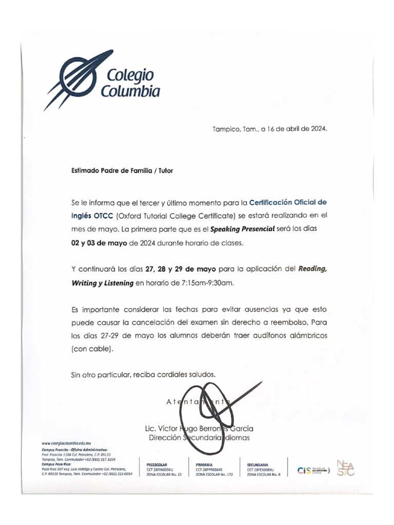 Aviso de Certificación Oficial Otcc | PDF