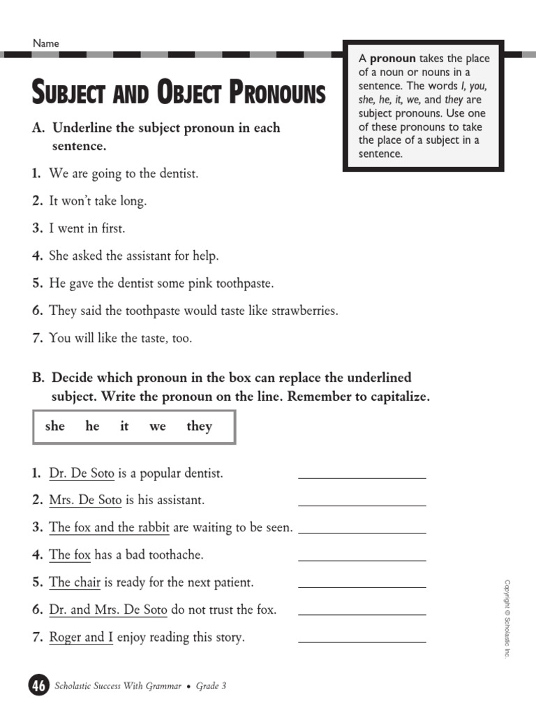 Subject and Object Pronouns Worksheet#1 | PDF | Subject (Grammar) | Pronoun