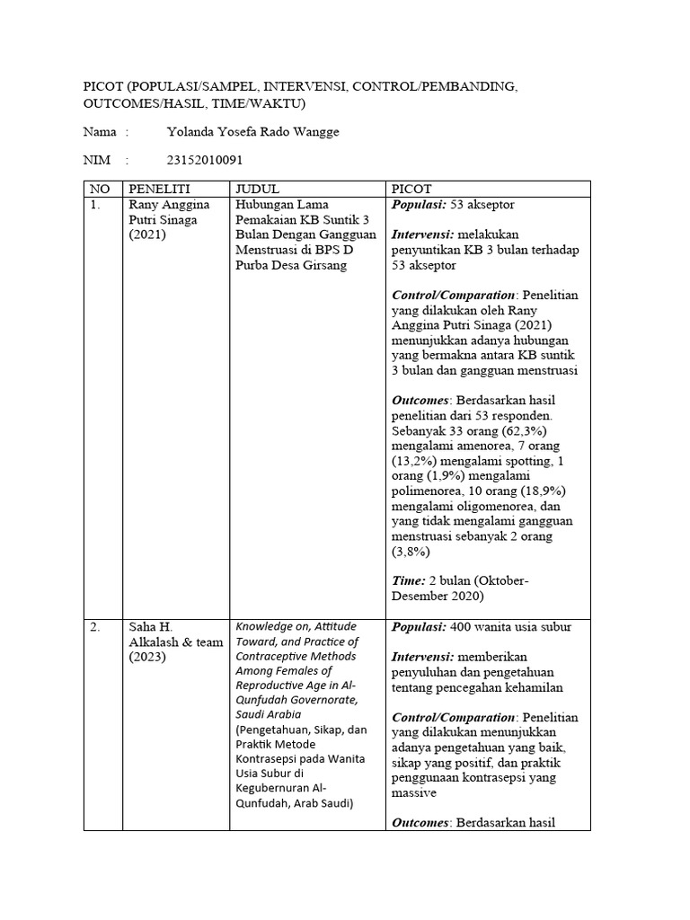 Studi PICOT: KB Suntik & Metode Kontrasepsi | PDF