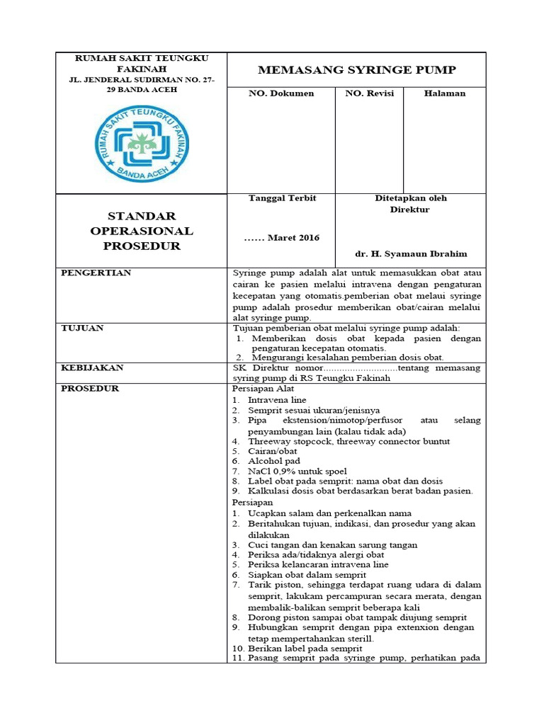 Prosedur Pemasangan Syringe Pump | PDF