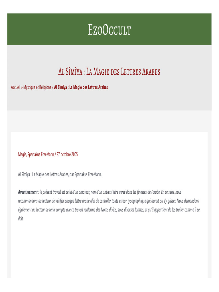 Al Sîmîya La Magie Des Lettres Arabes - EzoOccult | PDF