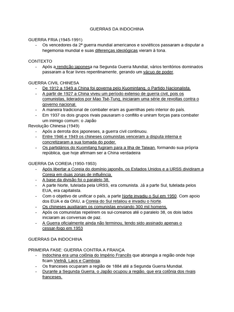 Revisão de História Wertyuiop | PDF | Guerra do Vietnã | Crise de Suez