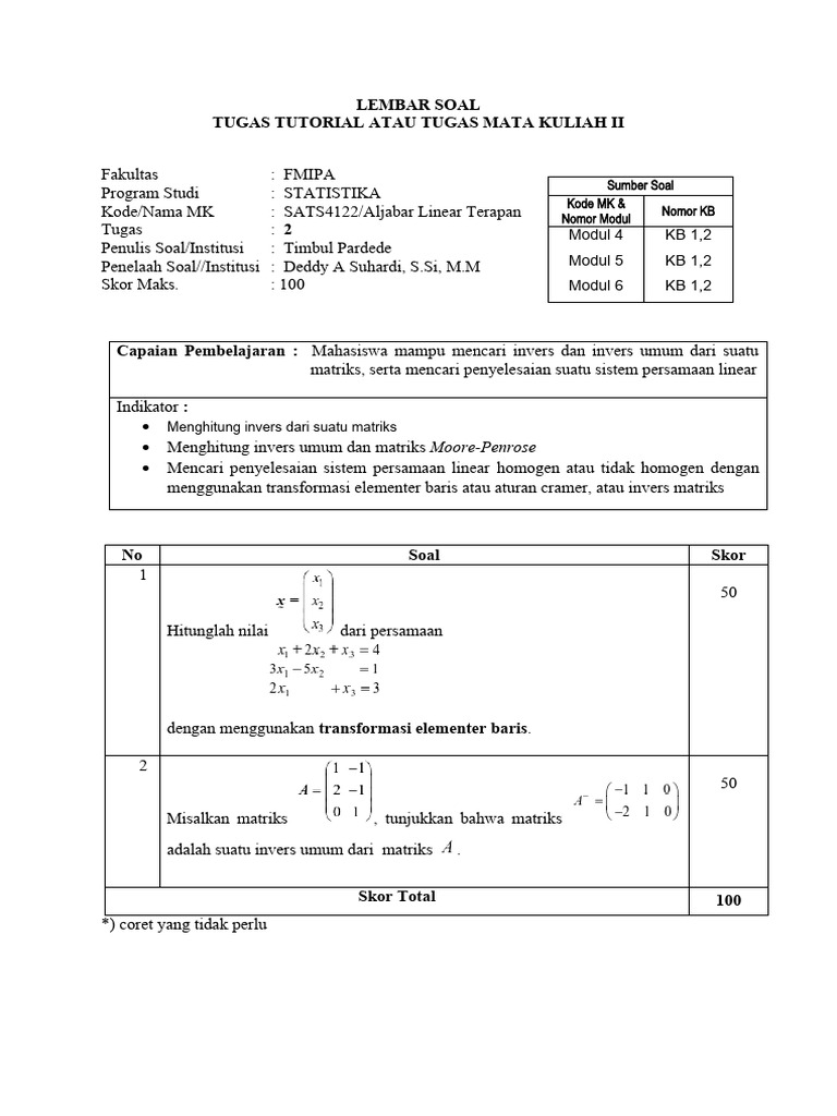 A Soal SATS4122 Tugas2 | PDF