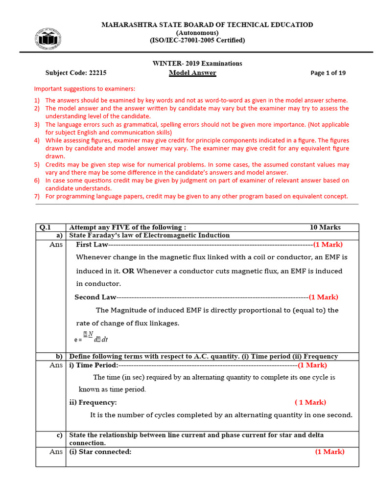 Model Answer Winter 2019 | PDF | Electric Motor | Electromagnetic Induction