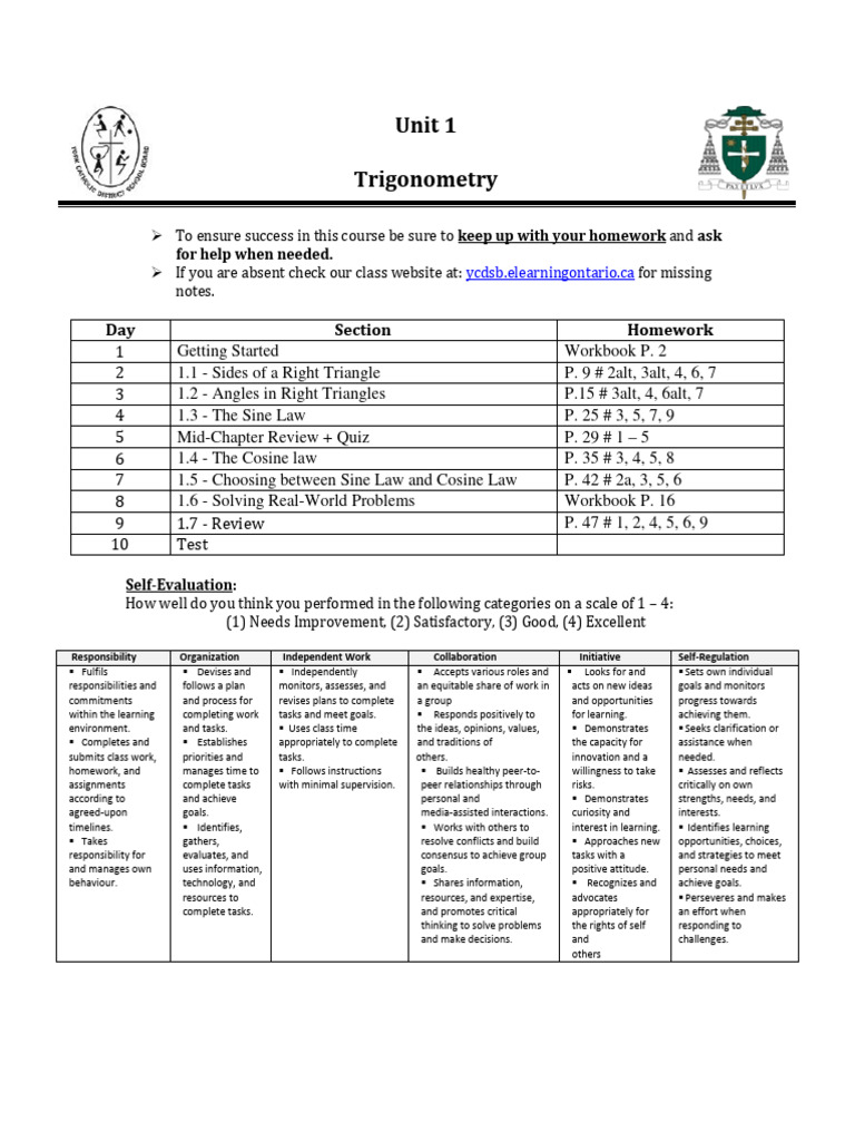 Unit 1 - Workbook - Trigonometry | PDF | Trigonometry | Trigonometric ...