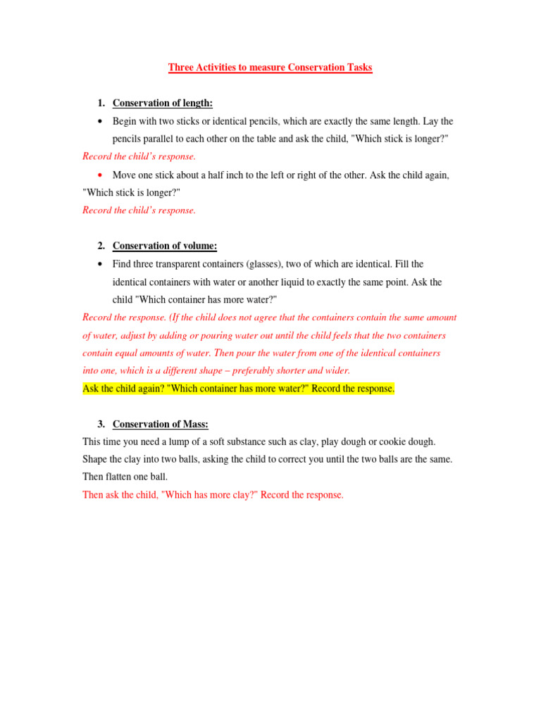 Three Conservation Tasks | PDF