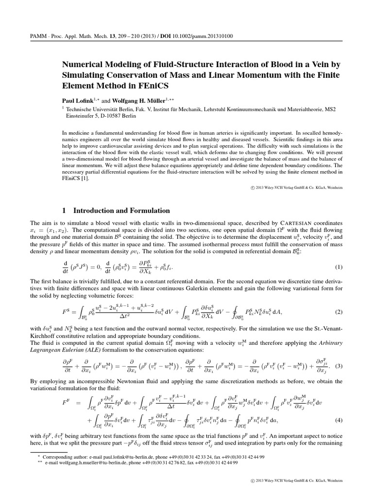 Proc Appl Math and Mech - 2013 - Lofink - Numerical Modeling of Fluid ...