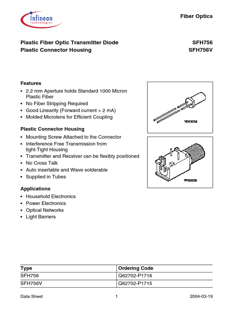 SFH756V InfineonTechnologiesAG | PDF | Optical Fiber | Electrical Connector