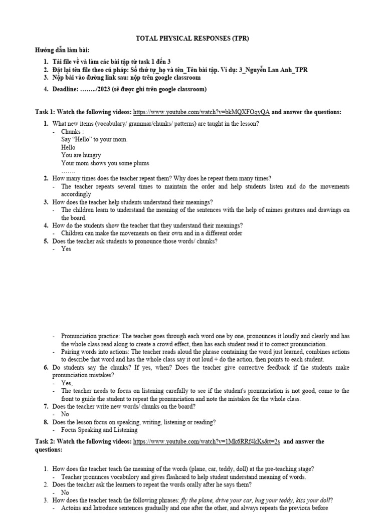 Stt30 - Nguyen Do Thi Ngoc Huyen - Total Physical Responses (TPR) | PDF | Learning | Applied ...