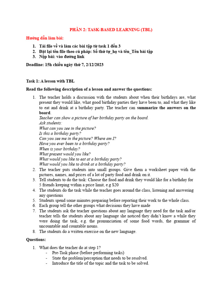 STT 30 - Nguyen Do Thi Ngoc Huyen - Task-Based Learning (TBL) | PDF | Learning | Human Communication